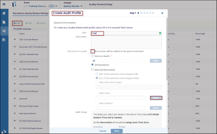 Create Audit Profile