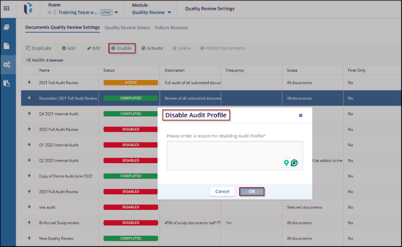 Disable Audit Profile