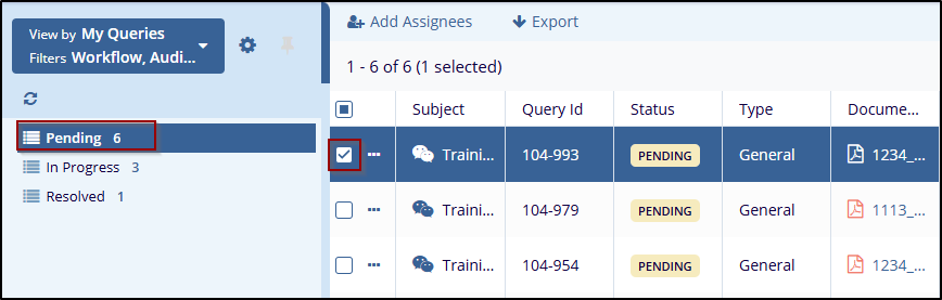 Steps to perform action on Pending, Respond, and Resolve Queries
